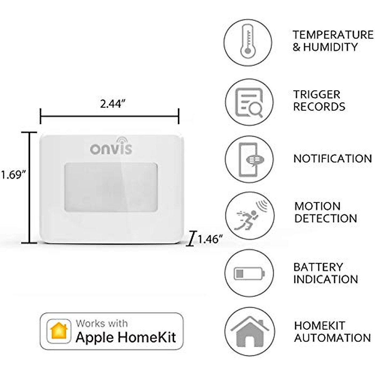 Onvis Smart Homekit Motion Sensor Indoor Humidity Gauge Hygrometer Thermometer Home Automation Trigger Bluetooth No Hub Required