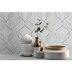 MSI AMZ-MD-00239 Carrara White Ellipsis 8.66 in. x 11.63 in. Geometric Polished Marble Mesh-Mounted Mosaic Wall Bathroom, Floor, Kitchen Backsplash and Countertop Tile Gray, 3 Square Feet