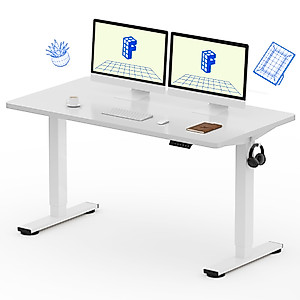 FLEXISPOT EN1 One-Piece Electric White Standing Desk 55 x 28 Inch Desktop Adjustable Height Desk Home Office Computer Workstation Stand up Desk (White Frame + 55" White Top, 2 Packages)