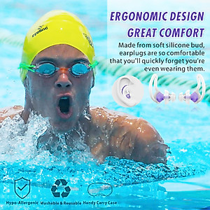 Hearprotek [2 Pairs] Swimmer Ear Plugs, Custom-fit Water Protection Adult Swimming earplugs for Swimmers Water Pool Shower Bathing and Other Water Sports (Purple)