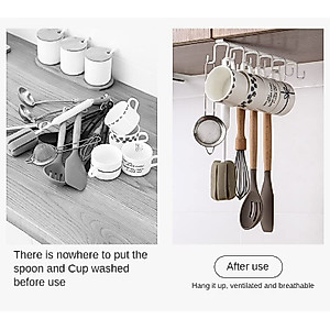 Kitchen Cabinet Mug Hook Hanging Cup Holder Multifunction Double-Row Household Wall Bathroom Organizer Storage Rack (White)