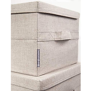 Bigso Soft Foldable Polyester Storage Box with Lid | Fabric Storage Bin with Lid and Handles for Closets and Rooms | Collapsible Storage Box for Clothes and More | 13.4″ x 17.7″ x 9.8” | Large | Beige