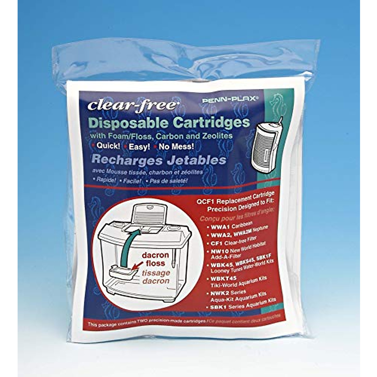 Penn-Plax QCF1 Replacement Cartridge for Clear Free Filter (2 Pack)