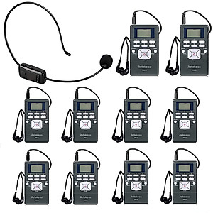 Retekess Church Translation System with 1 TR503 FM Transmitter Headset and 10 PR13 FM Radio Receivers, FM Listening System for Factory Museum School(Case of 1 Transmitter 10 Receivers)