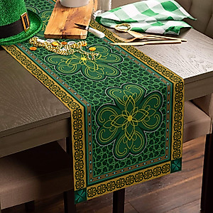 WAZZIT St. Patrick's Day Cotton Table Runner Decorative - Holiday Table Setting Decor Single Layer 13x70inch Traditional Shamrock Irish Decor Retro Geometric