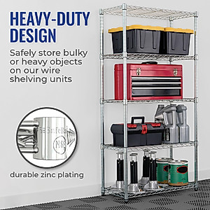 SafeRacks - NSF Certified Storage Shelves, Zinc, Heavy Duty Steel Wire Unit with Adjustable Feet, Garage or Bakers Rack, Kitchen, Pantry Shelf - (14"x30"x60" 5-Tier) (Silver)