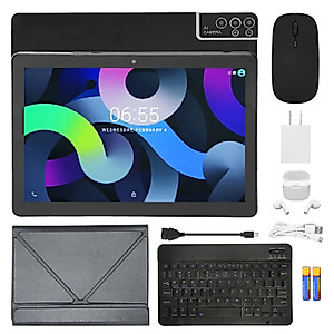 Haofy Gaming Tablet, Office Tablet Dual Camera 5G WiFi 10.1in FHD US Plug 100‑240V 3 Card Slots 4GB 64GB with Earbuds Mouse Keyboard for School (#1)