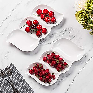 MyGift Set of 2 White Ceramic Relish Tray Appetizer Serving Platter with Wave Design, Divided Snack Tray, Charcuterie, Food, Dessert Platters, 13.5 x 6.5 Inch