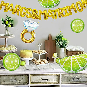 Margs and Matrimony Bachelorette Party Decorations,20pcs Marg Margarita Banner Lime and Diamond Ring Balloons, Mexican Fiesta Cinco De Mayo Backdrop,Taco Bar Decor for Carnival Bridal Shower Supplies