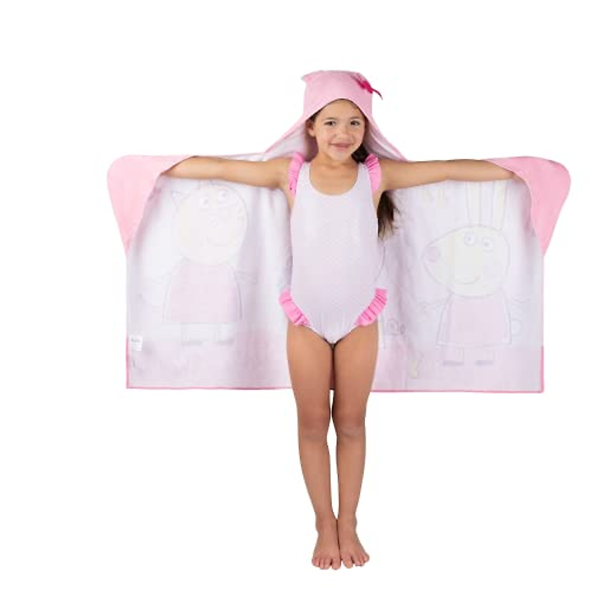 Franco Peppa Pig Kids Bath/Pool/Beach Soft Cotton Terry Hooded Towel Wrap, 24 in x 50 in