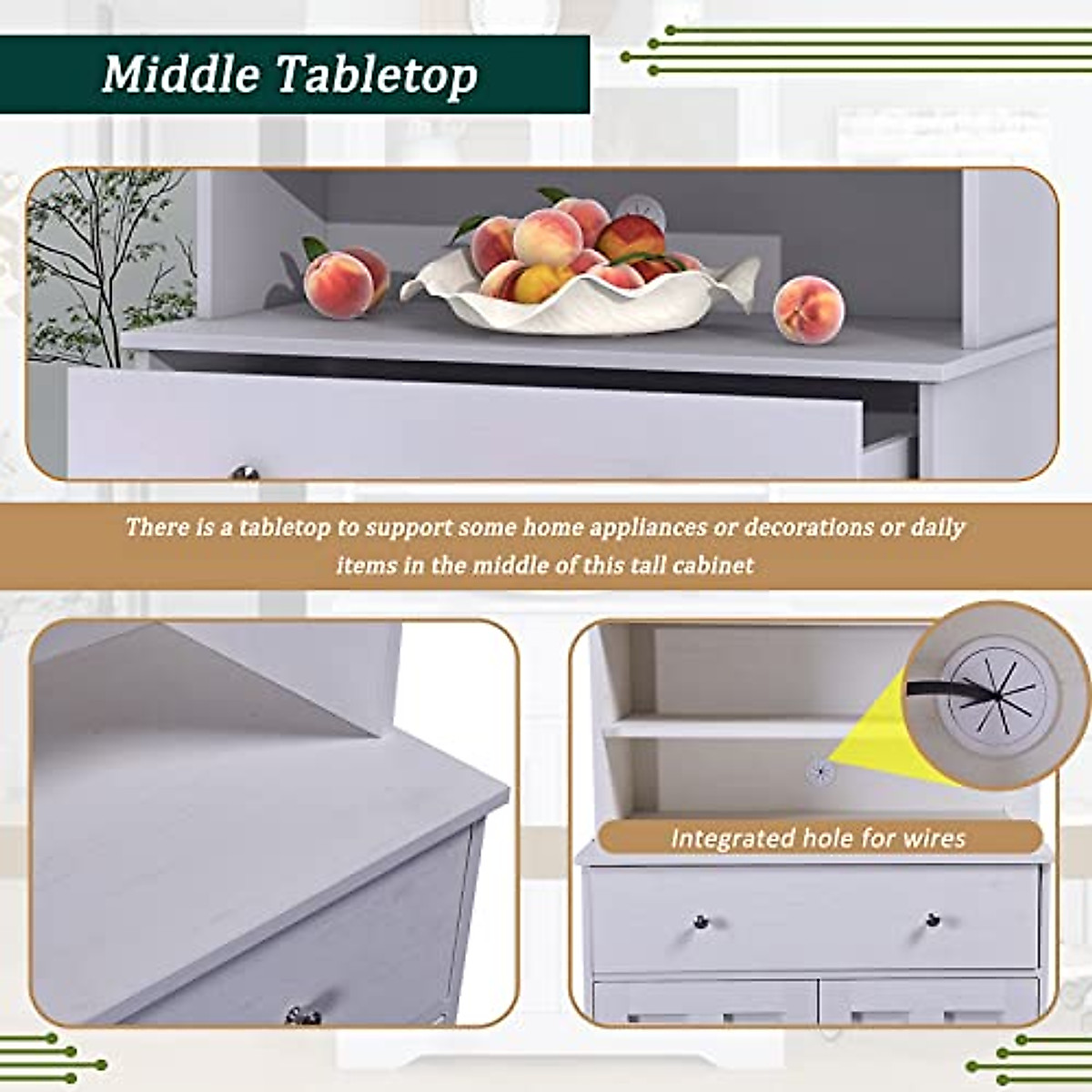 70.9" Freestanding Kitchen Pantry, Kitchen Cupboard Storage Cabinet with Glass Doors and Large Drawer Tall Pantry Cabinet Cupboard with Adjustable Shelves for Dining Room, Living Room, Antique White