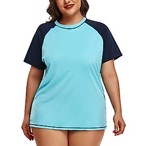 Inno Women's Plus Size Rash Guard Swim Shirt Short Sleeves UPF 50+ Swimwear Workout Tops 0X-6X Lake Blue