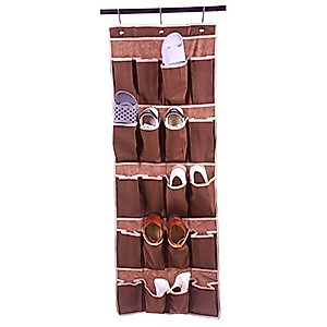 Amelitory Over the Door Shoe Organizer 20 Pockets Hanging Shoe Storage Fabric Coffee