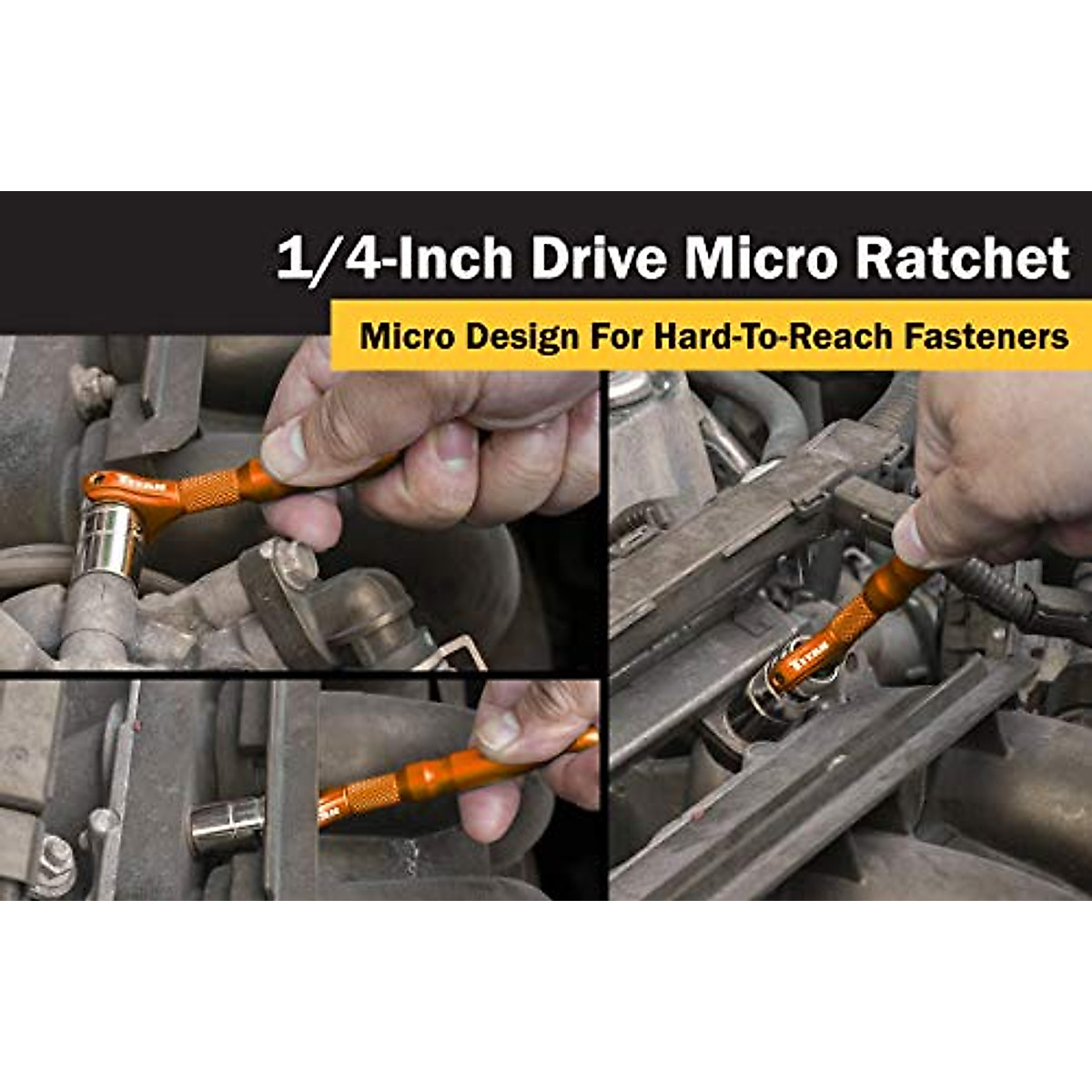 Titan 11322 1/4-Inch Drive x 4-Inch 90-Tooth Swivel Head Micro Ratchet - Orange