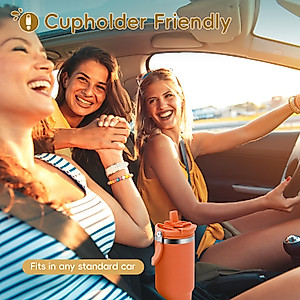 VUSIGN 30 oz Tumbler with Handle and Flip Straw, Stainless Steel Vacuum Insulated Water Bottle Travel Mug Thermal Cup for Home, Office, Car, Outdoors, Sports, Orange