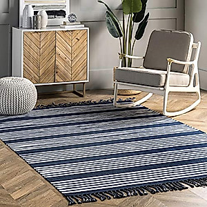 nuLOOM Regency Flatwoven Pinstripes with Tassels Area Rug, 3' x 5', Blue