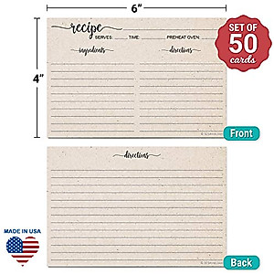 321Done Recipe Cards 4x6 Tan Simple Script, 50-Pack, Made in USA, Double-Sided Thick Cardstock, Cute Vintage Rustic Kraft Look for Bridal Shower Wedding Housewarming Gift