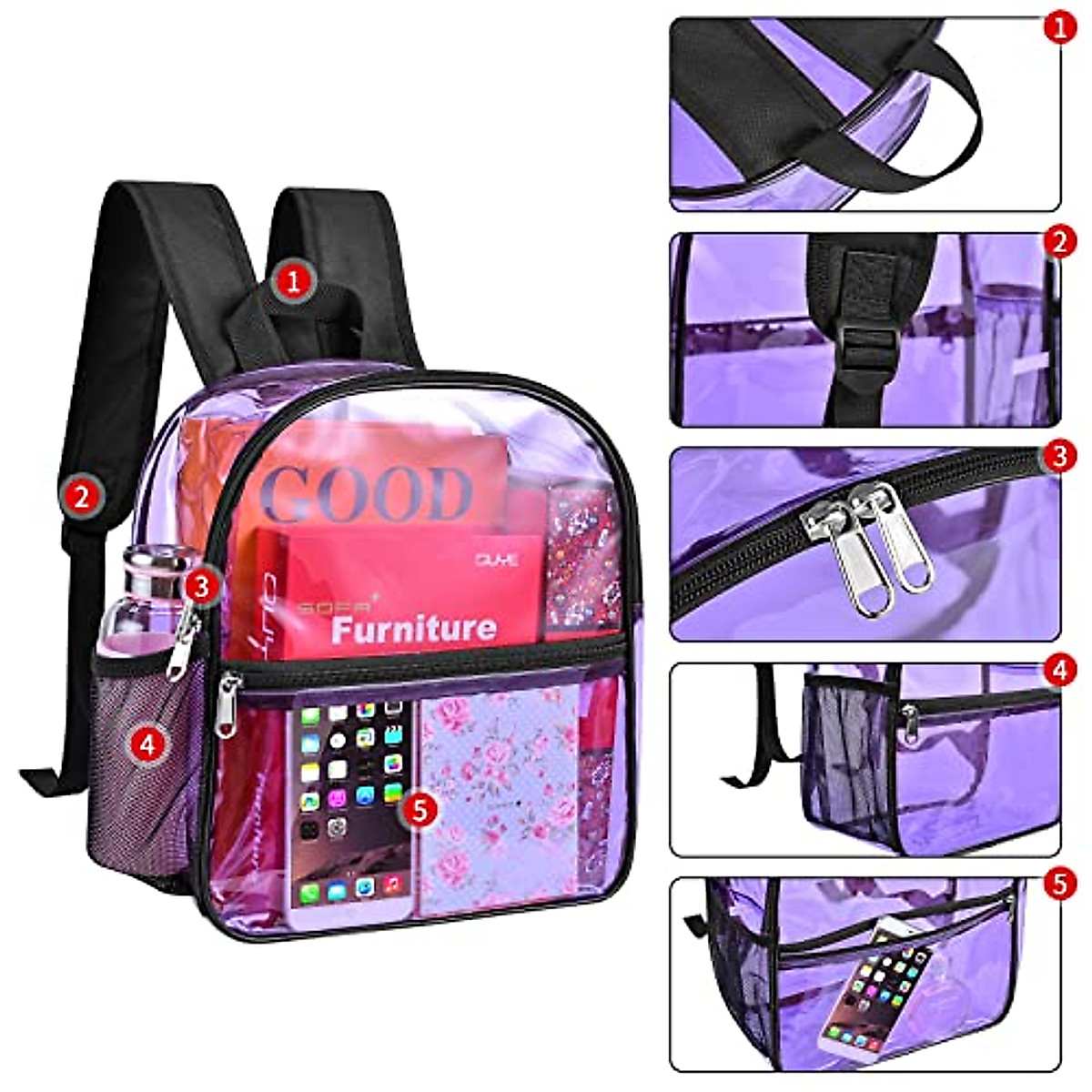 USPECLARE Clear Backpack for Stadium Approved 12×6×12, Water proof Clear Bag for Stadium Events and Concert Work Sport Event