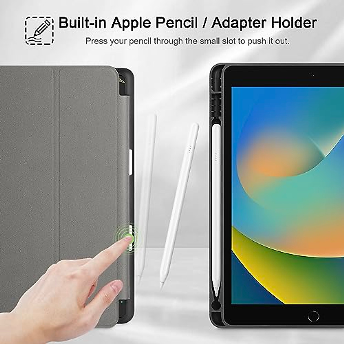 SUROCASE Case Compatible with iPad 10.2 Inch 2021/2020 iPad 9th/8th Generation & 2019 iPad 7th Generation with Pencil Holder, Protective Case with Soft TPU Back, Auto Sleep/Wake Cover, Butterfly