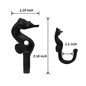 AOAOYING Wall Storage Hooks – Hippocampus Decorative Wall Mounted Coat Hooks for Hanging Coats, Scarves, Bags, Purses, Backpacks, Towels Indoor and Outdoor Hooks (Black 5 Pack)