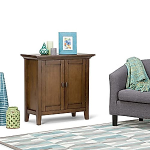 SIMPLIHOME Redmond SOLID WOOD 32 inch Wide Transitional Low Storage Cabinet in Rustic Natural Aged Brown for the Living Room, Entryway and Family Room