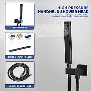 BWE Shower Faucet Oil Rubbed Bronze 12 Inch Square Bathroom Luxury Rain Mixer Shower Combo Set 2-Functions Wall Mounted Rainfall Shower Head System Rough-in Valve Body and Trim Included