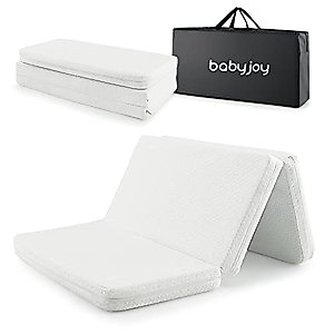 BABY JOY Pack n Play Mattress Pad, Dual Sided 2’’ Thick Foldable Mini Toddler 38''x26'' Crib Mattress w/Carrying Bag, Removable Zippered Cover, Portable Playard Mattress for Baby Toddlers