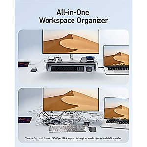 Anker 675 USB-C Docking Station (12-in-1, Monitor Stand) with 10Gbps USB-C Ports, 4K@60Hz HDMI Display, Wireless Charging Pad, for Lenovo ThinkPad, MacBook Pro M1 / M2 and More USB-C Devices