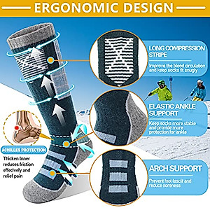 Anlisim Kids Merino Wool Ski Socks for Girls Boys Teen Thermal Winter Warm Thick Hiking Knee High Socks Stocking Stuffers for Skiing Snowboarding (Red / Orange / Green A, 8-12 Y)