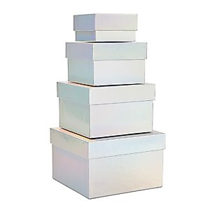 4 Pack Square Nesting Gift Boxes, Decorative Boxes with Lids in 4 Assorted Sizes for Wedding Reception, Bridal Shower, Baby Shower, Anniversary, Birthday Party Goodie Boxes (Holographic Silver)