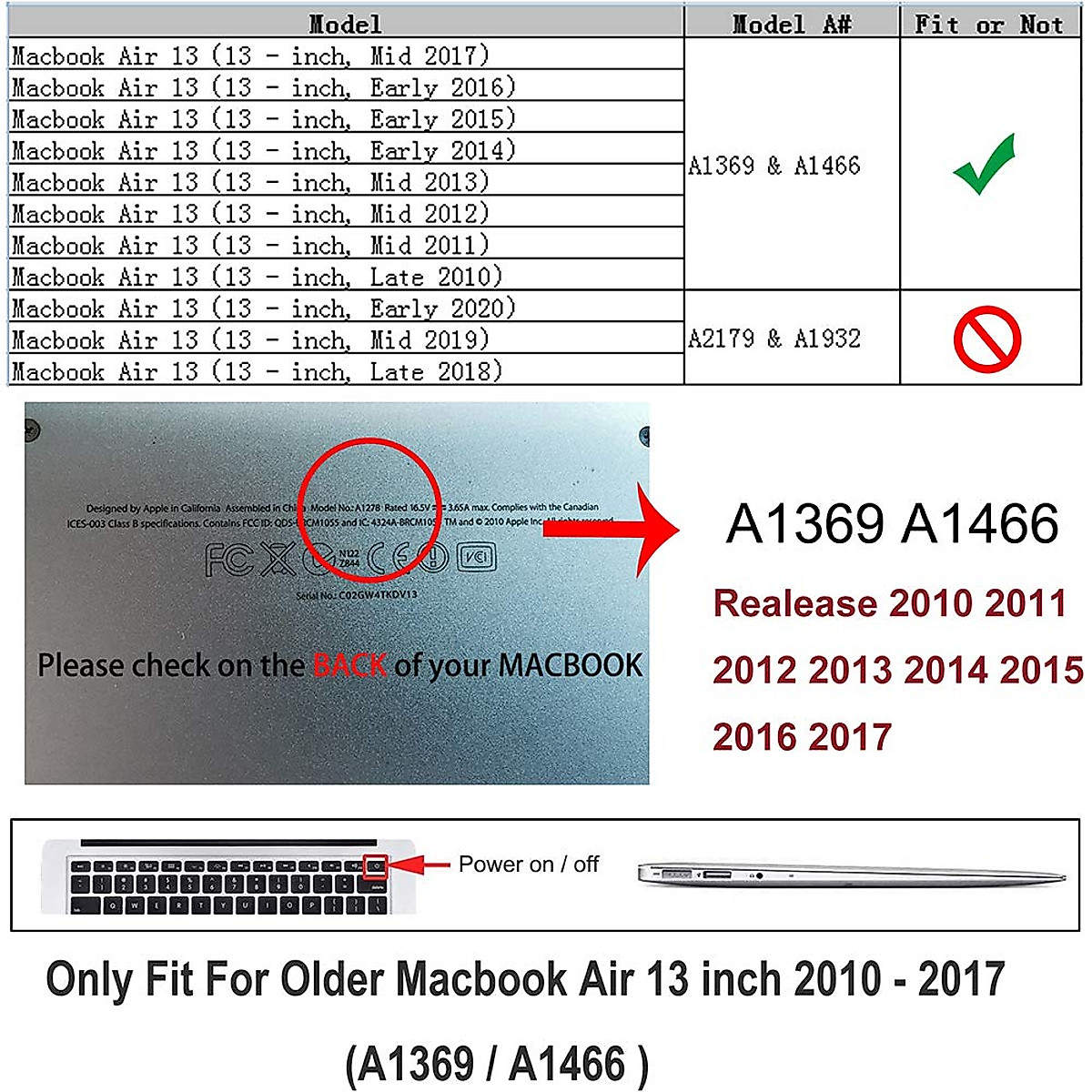 RUBAN Case Compatible with MacBook Air 13 Inch (Models: A1369 & A1466, Older Version 2010-2017 Release), Slim Snap On Hard Shell Protective Cover, (Crystal Clear)