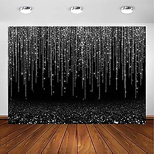 Avezano Black and Silver Glitter Sparkle Backdrop for Adult Kids Bday Party Decorations Photography Background Silver Black Bokeh Dots Wedding Birthday Party Decoration Photoshoot Backdrops (8x6ft)