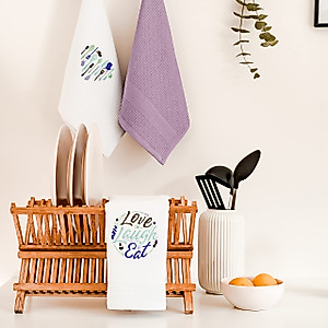 Luzia Lavender Love Kitchen Towels; Stylish and Absorbent - Waffle Weave Embroidered Dish Towels Turkish Cotton - Set of Three, White and Lavender Color