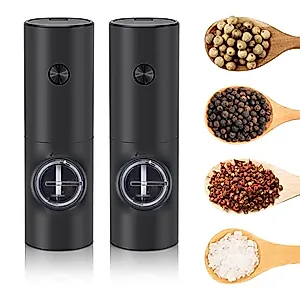 2 Pack-Electric Salt and Pepper Grinder Set, Coldairsoap Automatic Salt Pepper Mill Grinder with LED Light, Adjustable Coarseness, One-Hand Operation for Kitchen BBQ, Battery Operated Salt Grinder