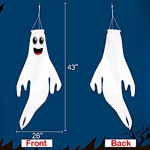 43 Inch Halloween Ghost Windsocks Hanging Decorations - Flag Wind Socks for Home Yard Outdoor Decor Party Supplies (3 Pieces,Batteries Not Included,No Timer)