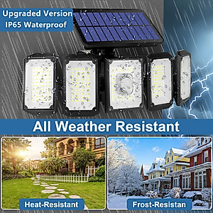 Solar Motion Lights Outdoor Indoor: LED Flood Light with 5 Heads Outside Security Lights Waterproof Solar Powered Light with 4 Lighting Mode - Solar Lighting for Inside House with Remote & Cord