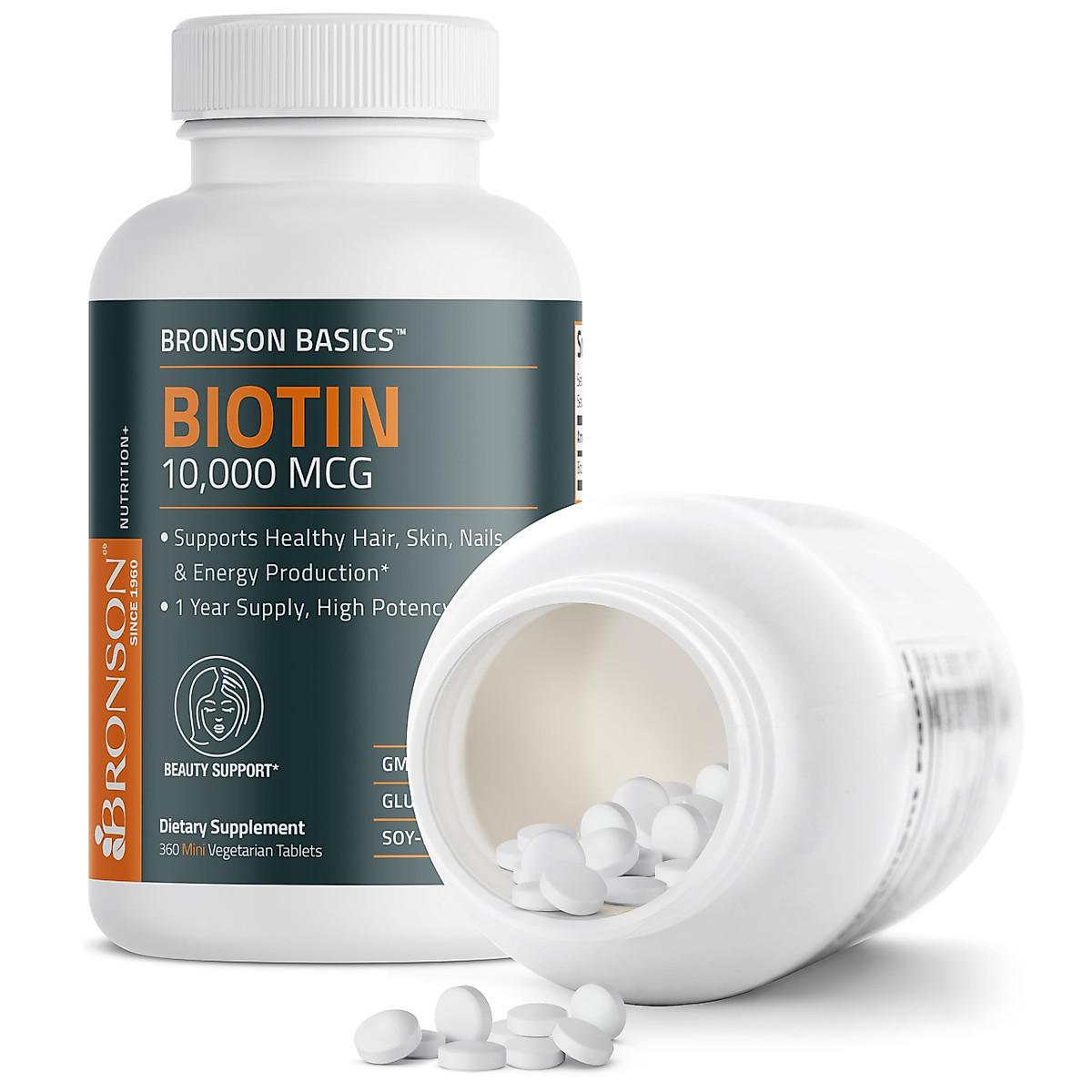Bronson Biotin 10,000 MCG Supports Healthy Hair, Skin & Nails & Energy Production - High Potency Beauty Support - Non-GMO, 360 Vegetarian Tablets