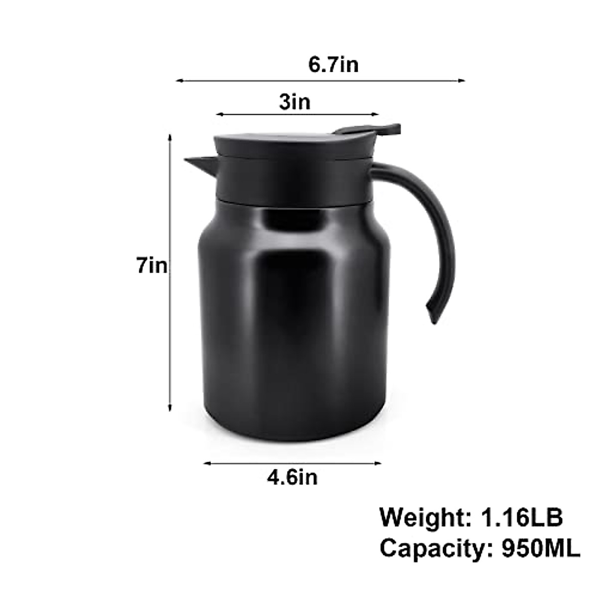 Buwico Coffee Carafe for Keeping Hot, 34 Oz Insulated Carafe with Celsius Temperature Display Lid, Stainless Steel Insulated Coffee Pot for Coffee, Tea, Beverage
