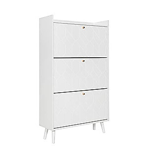Yoluckea Shoe Cabinet with 3 Flip Drawers, Modern White Freestanding Shoe Rack Storage Organizer with Top Shelf, 3-Tier Shoe Storage Cabinet for Entrance Hallway (White)