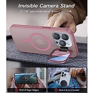 VOFATA for iPhone 14 Pro Case with Metal Camera Stand [Built-in 9H Camera Lens Protector][Compatible with Magsafe] Military Grade Shockproof Translucent Matte Magnetic Phone Case 6.1",Pink