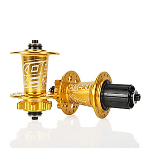BestPartsCom KOOZER XM490 32 Hole Hub Full Aluminum Ultralight MTB Mountain Bike Disc Brake Hub Quick Release(qr) Front Hub 9x100mm Gold for Shimano 8-11speed & SRAM 8-10speed