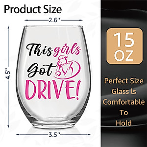 Pishovi This Girls Got Drive Wine Glass with Gift Box, Funny Stemless Glass, Golf Gifts for Women, Feminists, Christmas Anniversary Birthday Gifts for Mom Aunts Sisters Golf Lovers