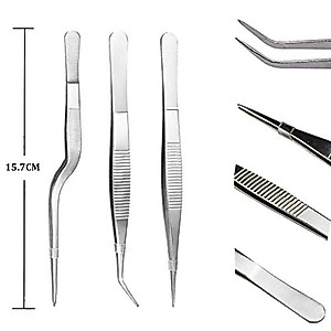 5pc Cooking Tweezers Precision Kitchen Plating Tweezer Stainless Steel Curved Tongs for Baking Decorating Beauty