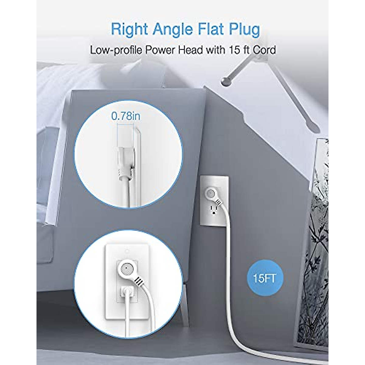 TESSAN Flat Plug Long Extension Cord 15 Ft, Surge Protector Power Strip with 9 Outlets 3 USB Ports, Desktop Multi Outlets Charging Station, Wall Mount for Home, Office, Dorm Room Essentials, Grey