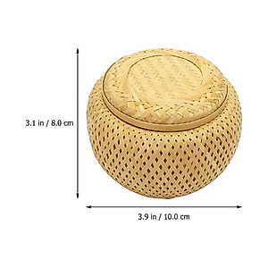 OKUMEYR Bamboo Tea Basket with Lid Round Rattan Storage Jar Wicker Storage Baskets Woven Storage Canister Sticky Rice Steamer Baskets Snacks Fruit Basket Bamboo Weaving Steamer