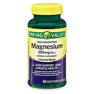 Spring Valley High Absorption Magnesium 200 mg, Sleep Support, 60 Capsules (Pack of 2)