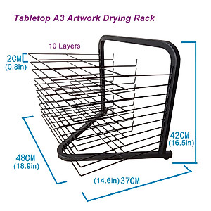 Tabletop Artwork Drying Rack Art Rack with 10 Wire Shelve Black Powder Coated Metal Steel Sturdy Art Organizer for Paintings and Drawings, Ideal for Classroom, Art Studio