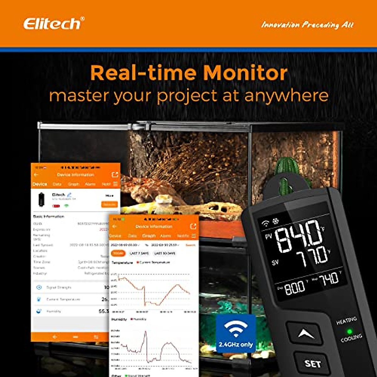 Elitech Temperature and Humidity Controller STC-1000WiFi Pro TH T&H Cooling Heating Switch On-Off Thermostat for Heat Pad Reptile Aquarium Homebrew Freezer -40~230°F Pre-Wired Outlets 110V 1100W 10A