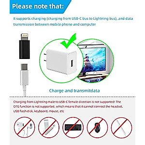 3Pack USB C Female to Lightning Male Adapter for iPhone 12/11/8 X XR/XS/SE/7Plus/Pro Max Ipad Air Mini Type Compatible with Charging Support Data Transmission Connect Charger Connector Cable Converter