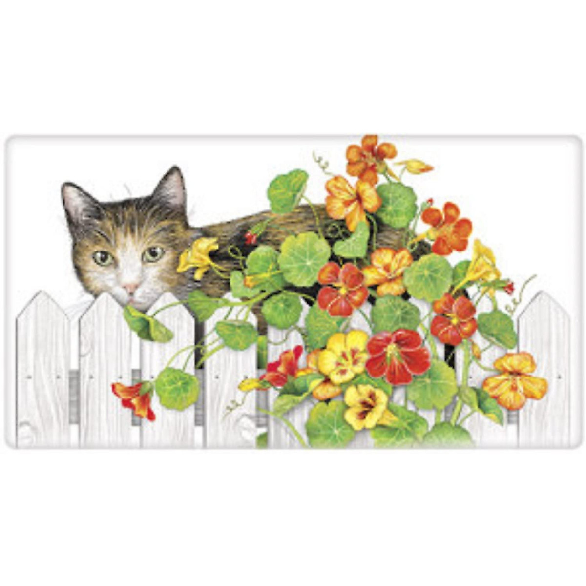 Mary Lake-Thompson BT793 Picket Fence Cat Flour Sack Towel 30 Inches Square Design in Lower Center Only